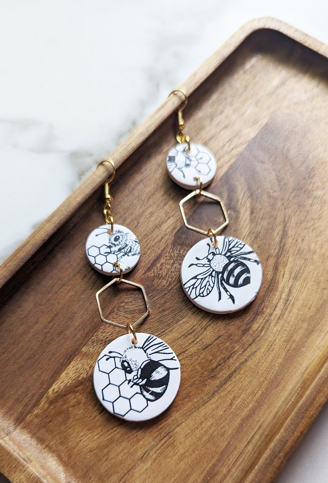 Neutral Bees Handmade Clay Boho Statement Dangle Earrings Gift for Her ...