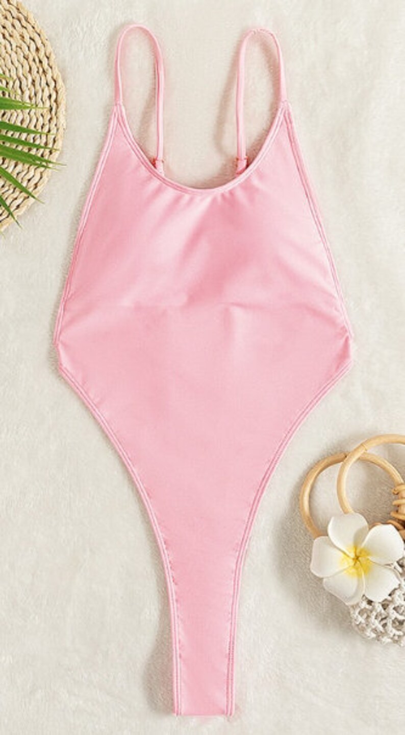 Pink Swimsuit Backless Thongs Swimsuit Sexy One Piece Etsy