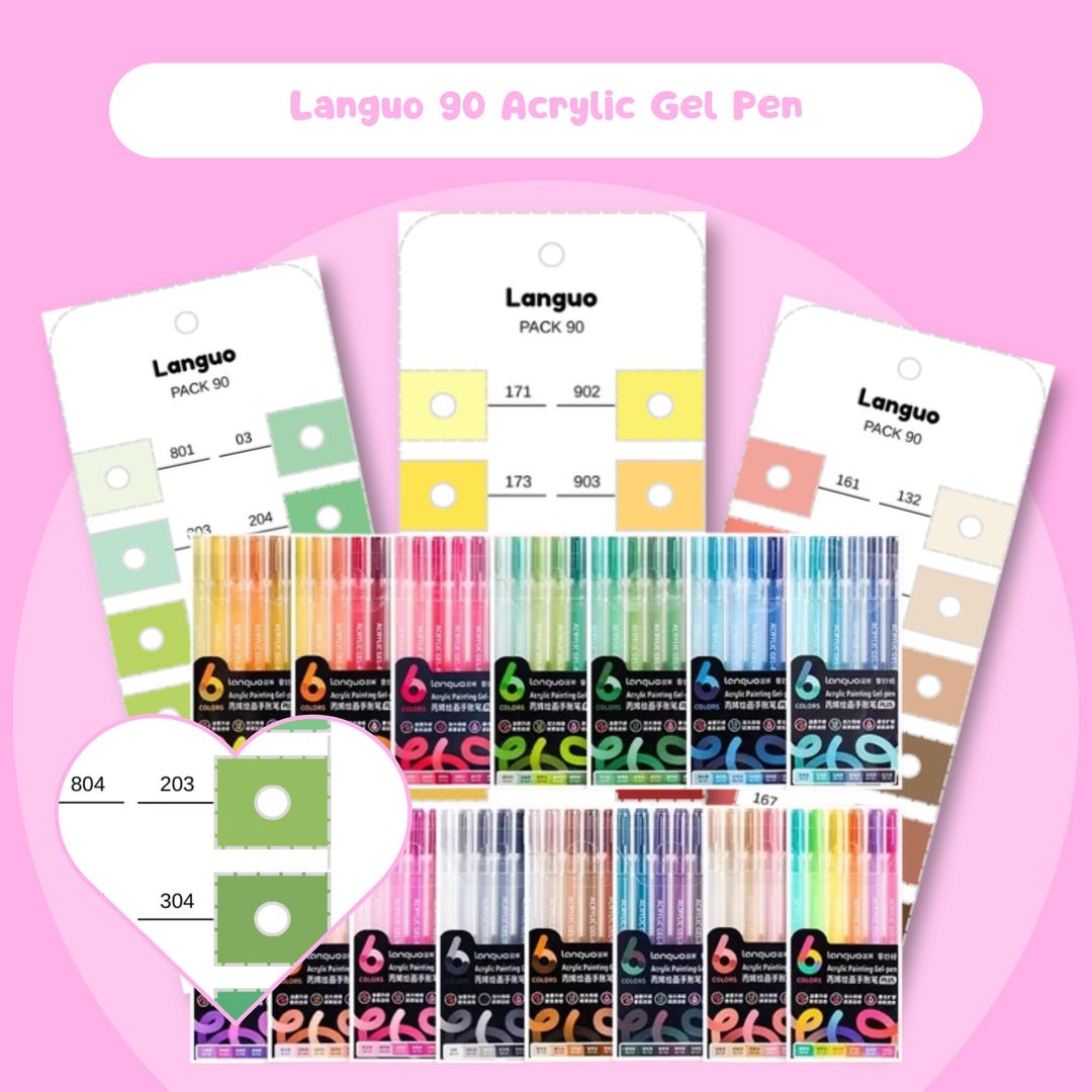 Languo 90 Colors Gel Pens Swatch Template Printable Acrylic Color Chart ...