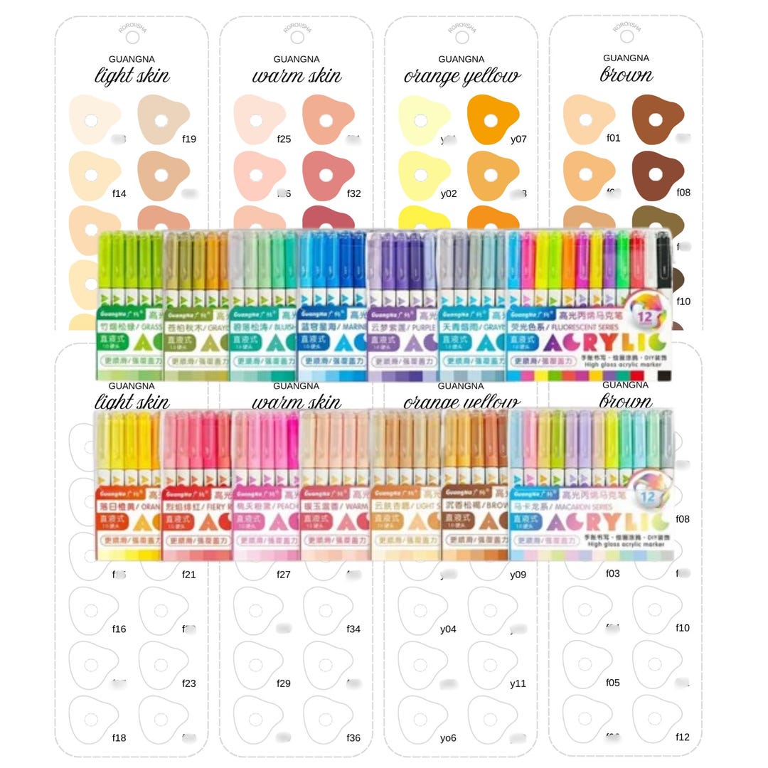 Guangna 168 Colors Gel Pens Swatch Template Printable Color Chart ...