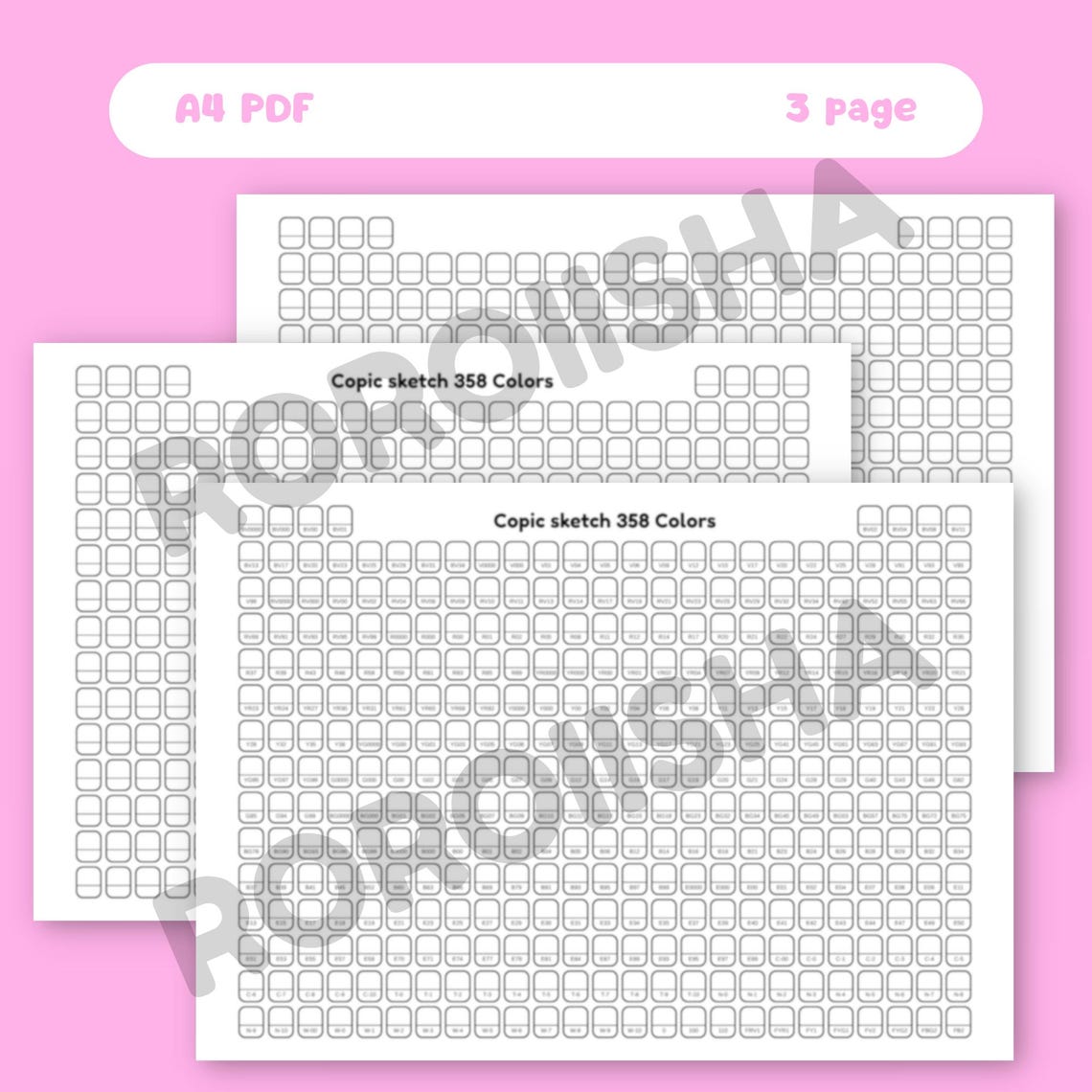 Copic Sketch 358 Colors Swatch Chart Template Printable PDF Alcohol ...