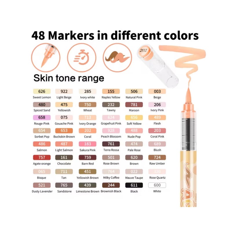 Flysea 48 Skin Tone Colors Acrylic Paint Brush Swatch Template ...