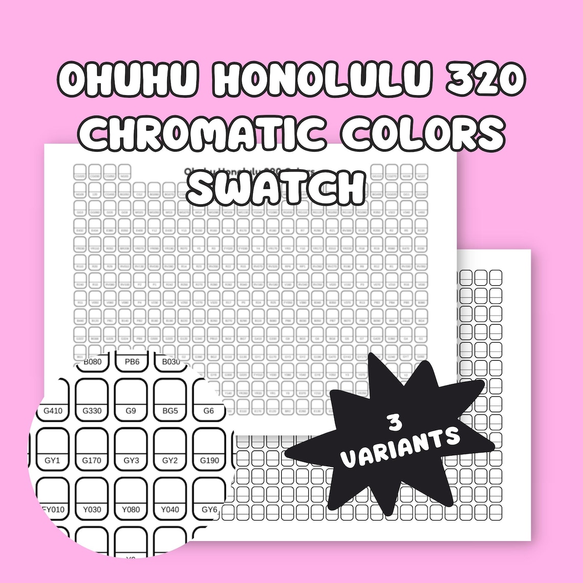 Ohuhu Honolulu 320 Color Swatch Chart Printable Marker Swatch Card ...