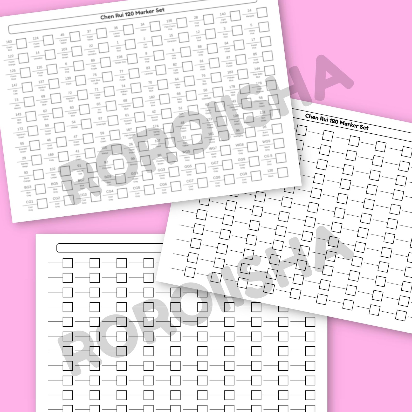 Chen Rui 120 Alcohol Marker Swatch Chart Printable Color Chart Template ...