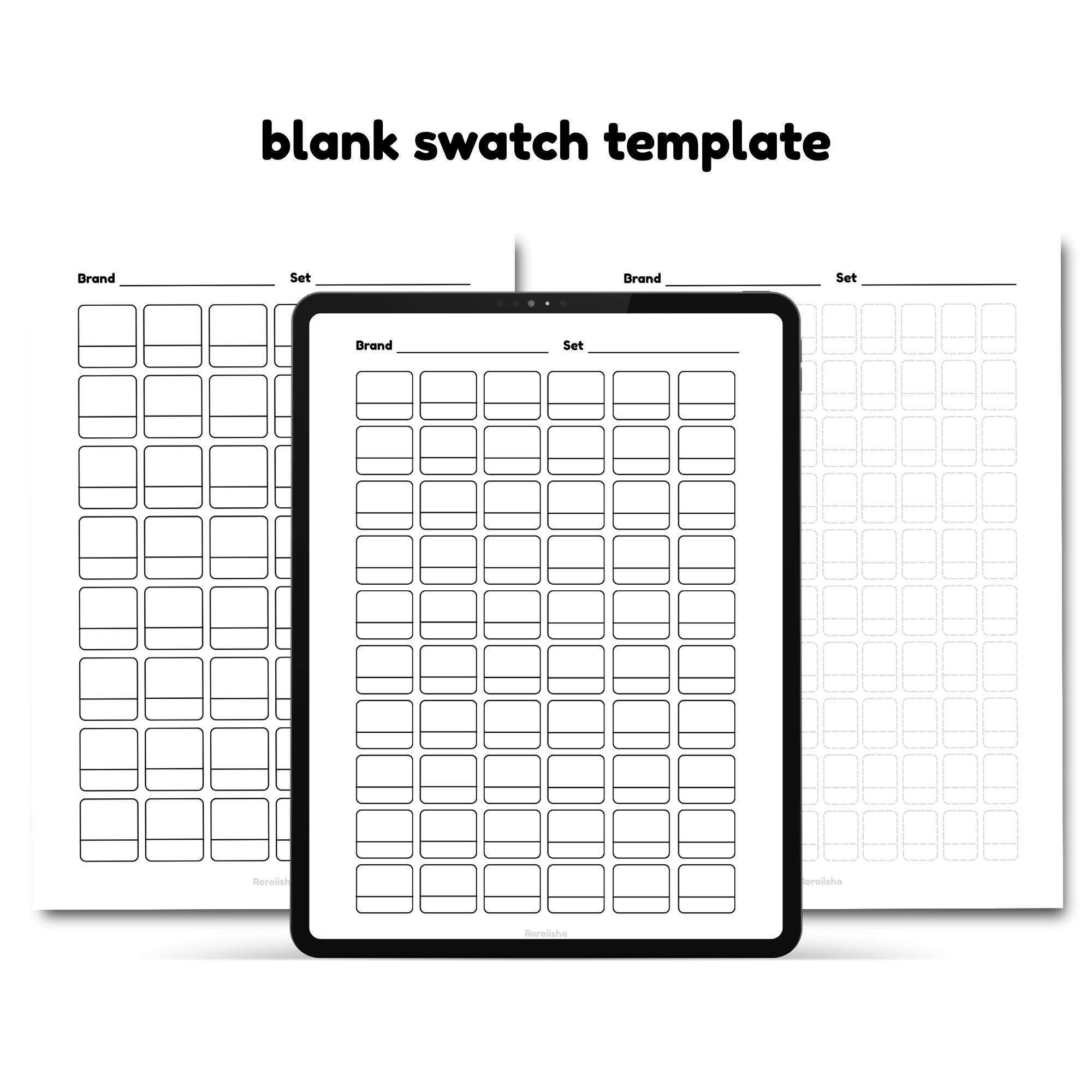 Color Swatch Chart Printable PDF 40 48 60 80 100 120 Blank Color Swatch ...