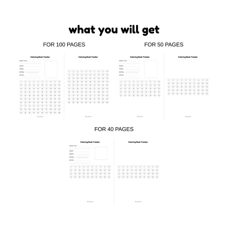 Coloring Book Tracker Printable 100, 50, 40 Pages Variants Digital ...