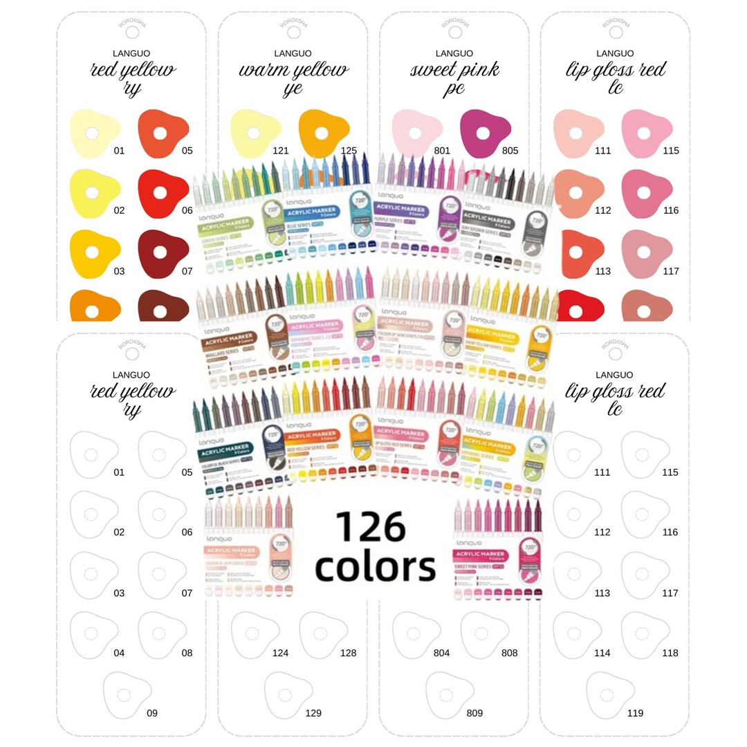 Languo 126 Colors Swatch Template Acrylic Marker Chart 14 Series Set ...