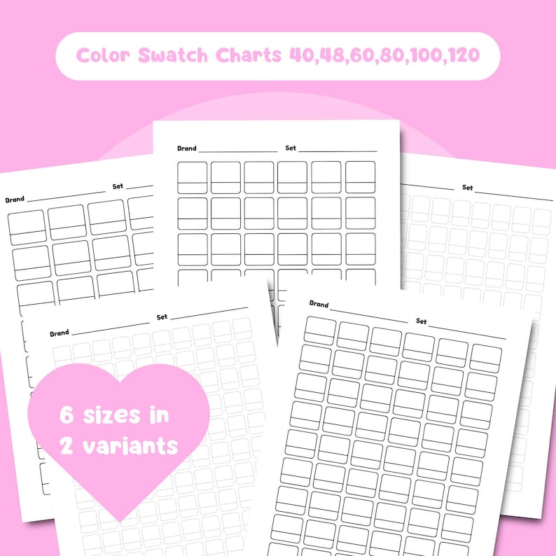 Color Swatch Chart Printable PDF 40 48 60 80 100 120 Blank Color Swatch ...