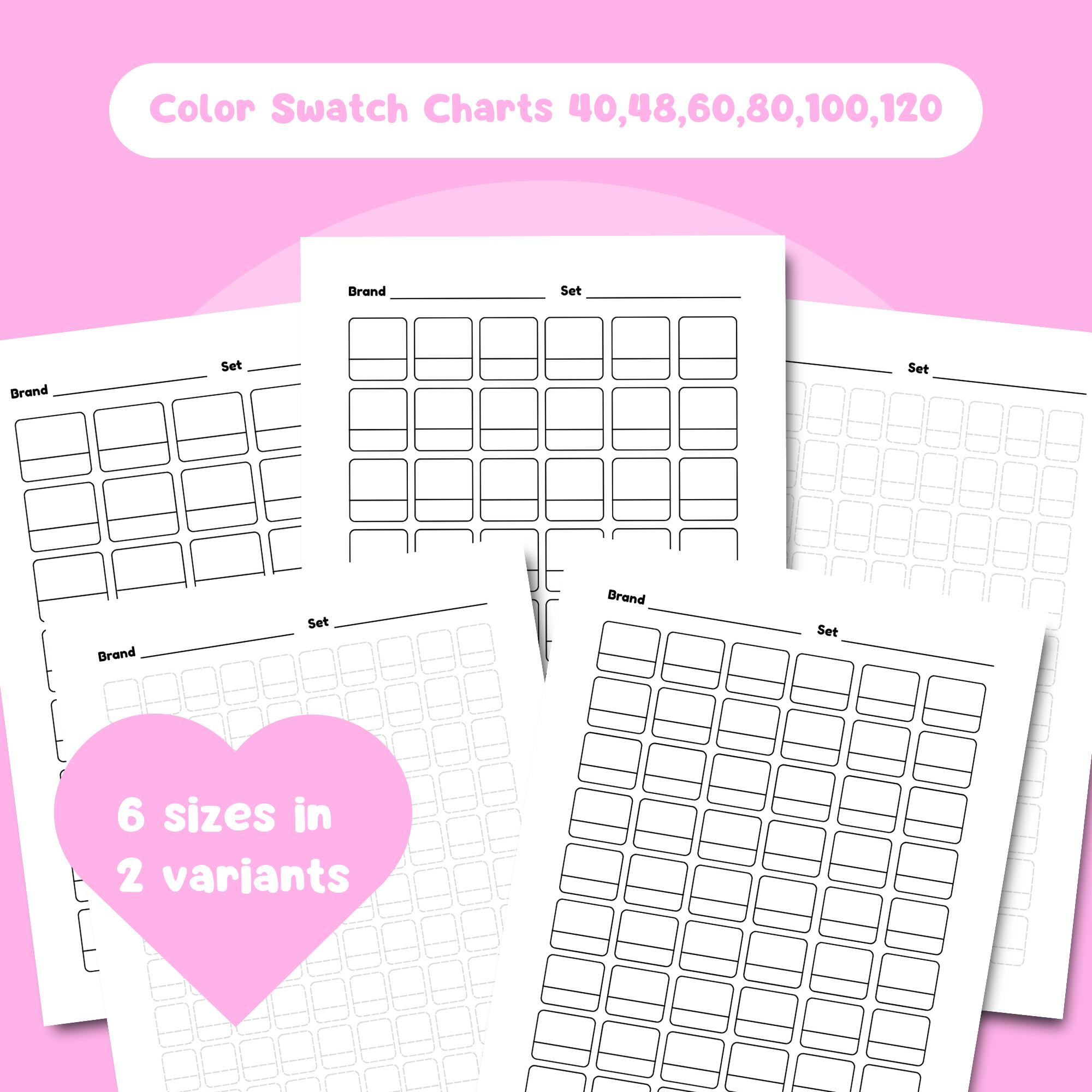 Color Swatch Chart Printable PDF 40 48 60 80 100 120 Blank Color Swatch ...