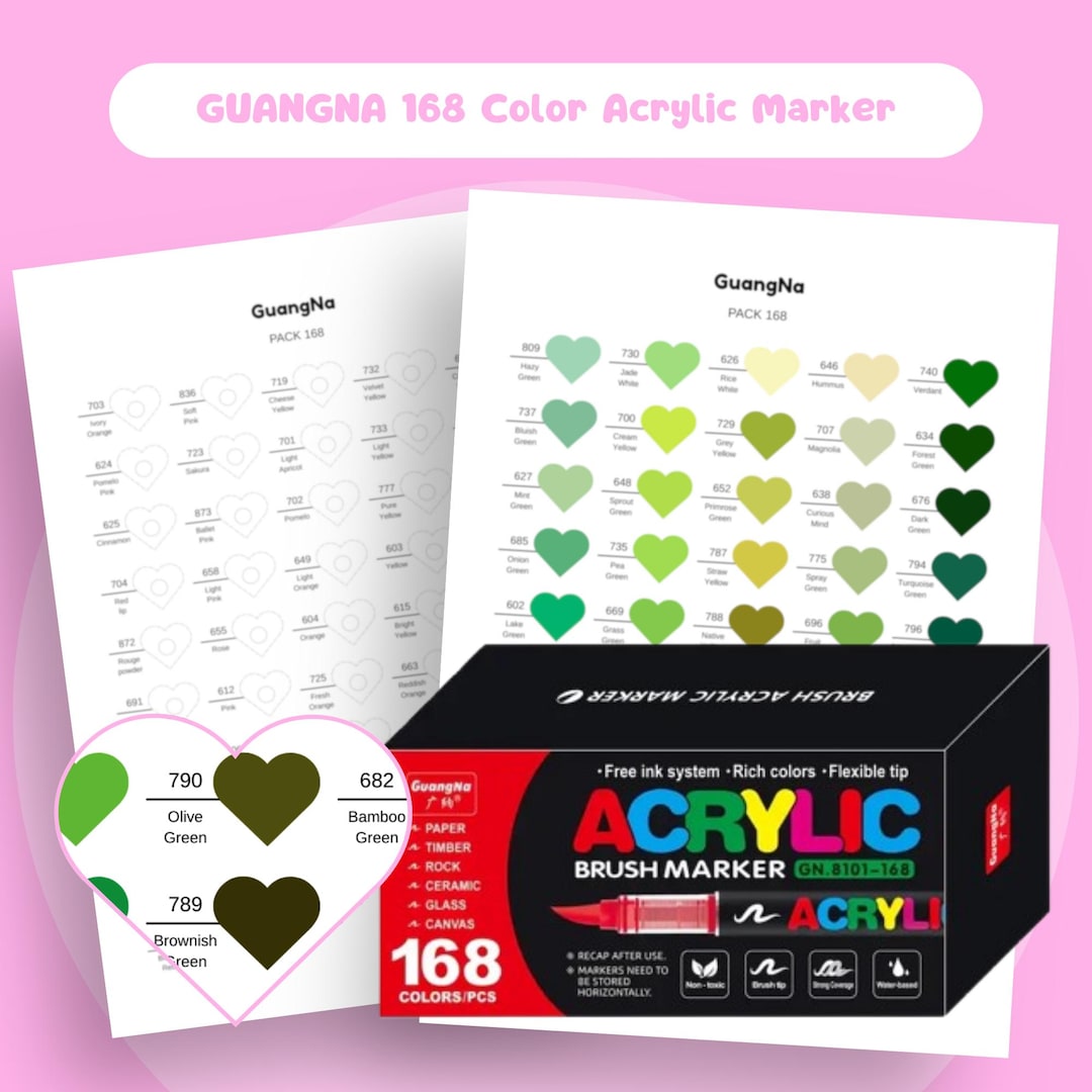 Guangna 168 Color Swatch Chart Printable Marker Swatch Card Acrylic ...