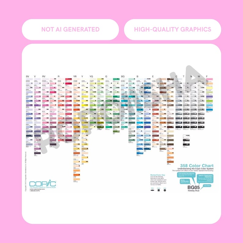 Copic Sketch 358 Colors Swatch Chart Template Printable PDF Alcohol ...