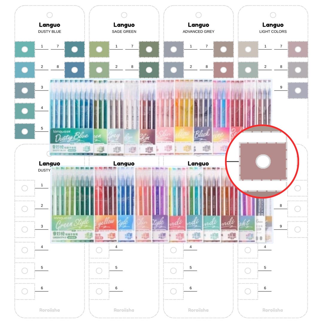 Languo Gel Pens 207 Colors Swatch Chart Printable PDF Template for 24 ...