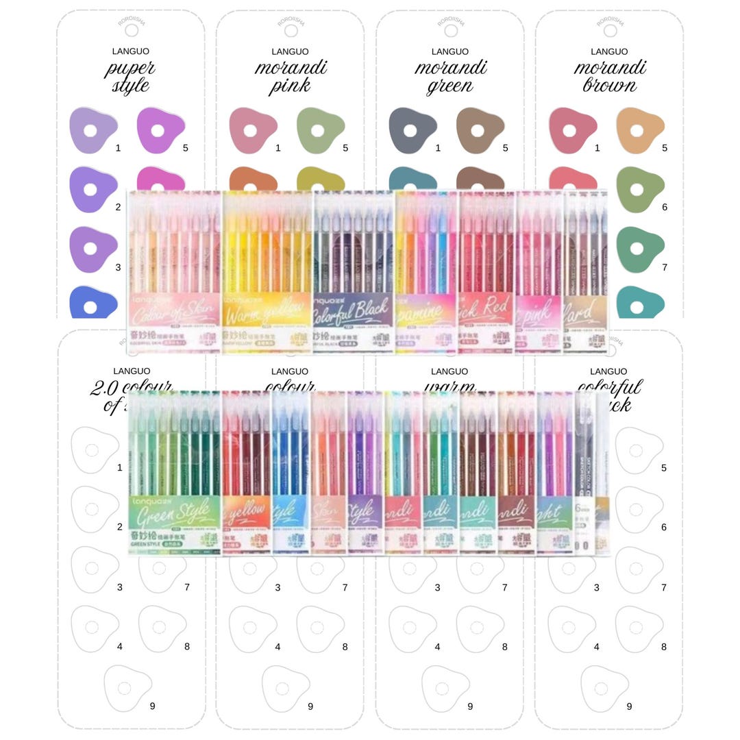 Languo 168 Colors Gel Pens Swatch Template Printable Color Chart 9-pack ...