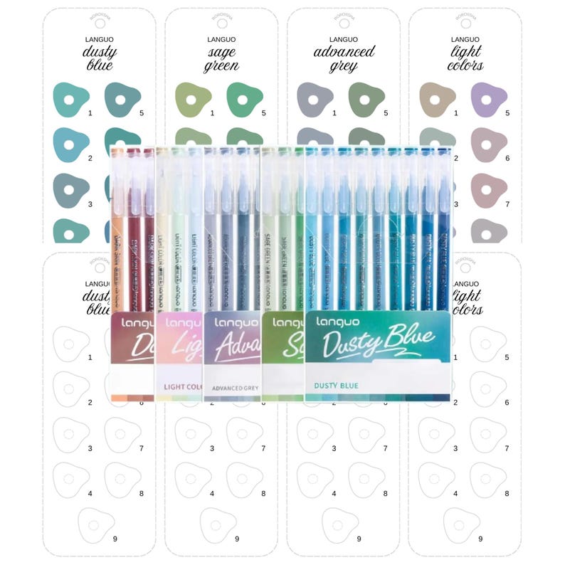 Languo 45 Colors Gel Pens Swatch Chart 5 Series Set Printable PDF ...