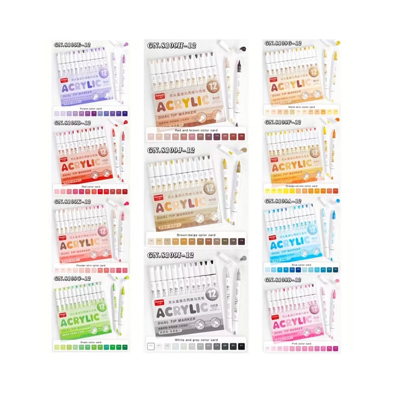 Guangna 132 Colors Acrylic Marker Swatch Template Printable 11 Packs ...