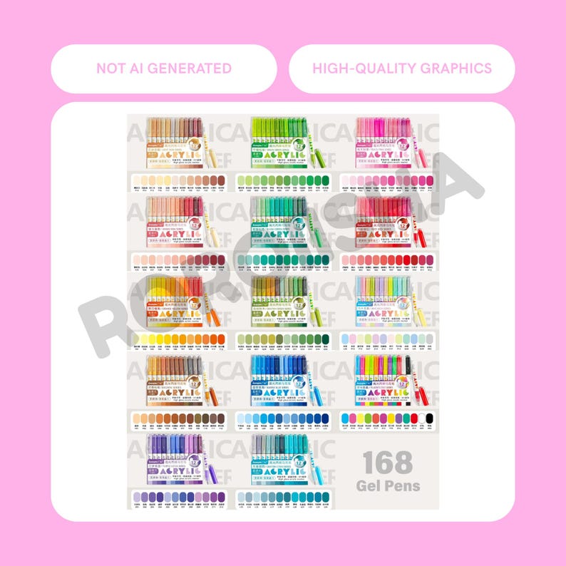 Guangna 168 Colors Gel Pens Swatch Chart Printable Template Acrylic ...