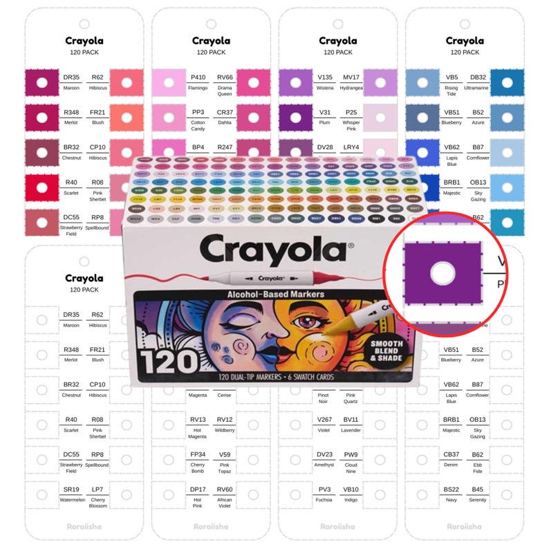 Crayola 120 Set Dual Tip Alcohol-based Marker Swatch Chart Template ...