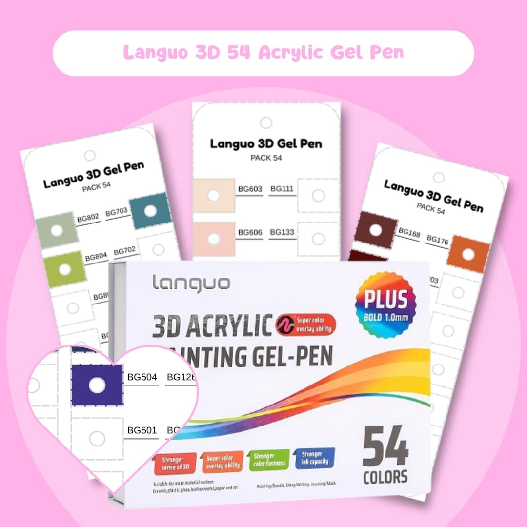 Languo 3D Gel Pen Swatch Chart 54 Colors Acrylic Gel Pen Swatch ...