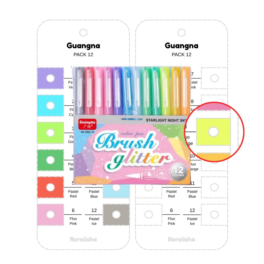 Guangna Glitter 12 Colors Brush Pen Swatch Template Printable Color ...