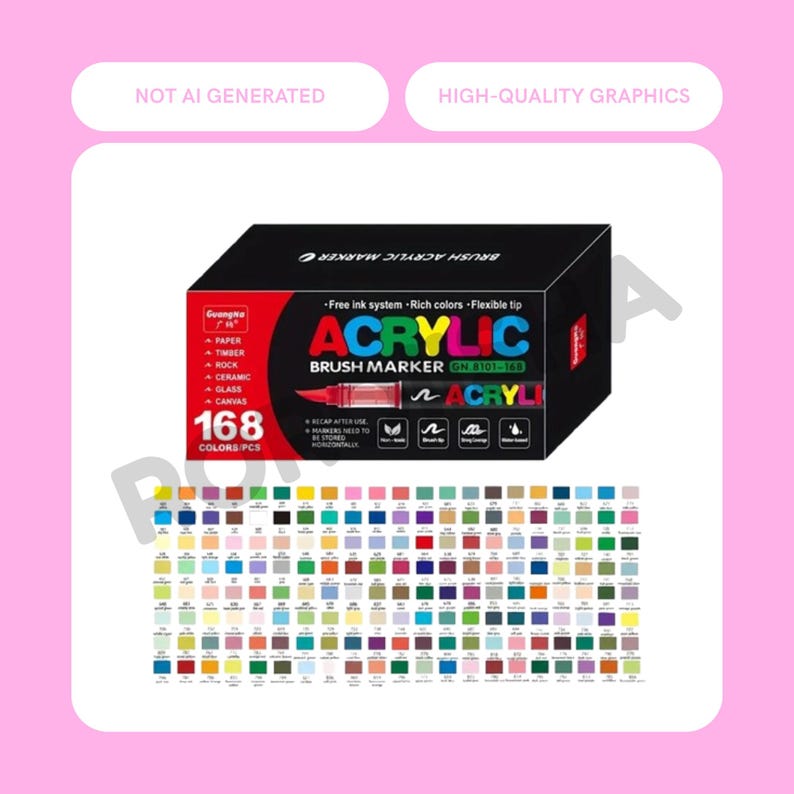 Guangna 168 Color Swatch Chart Printable Marker Swatch Card Acrylic ...