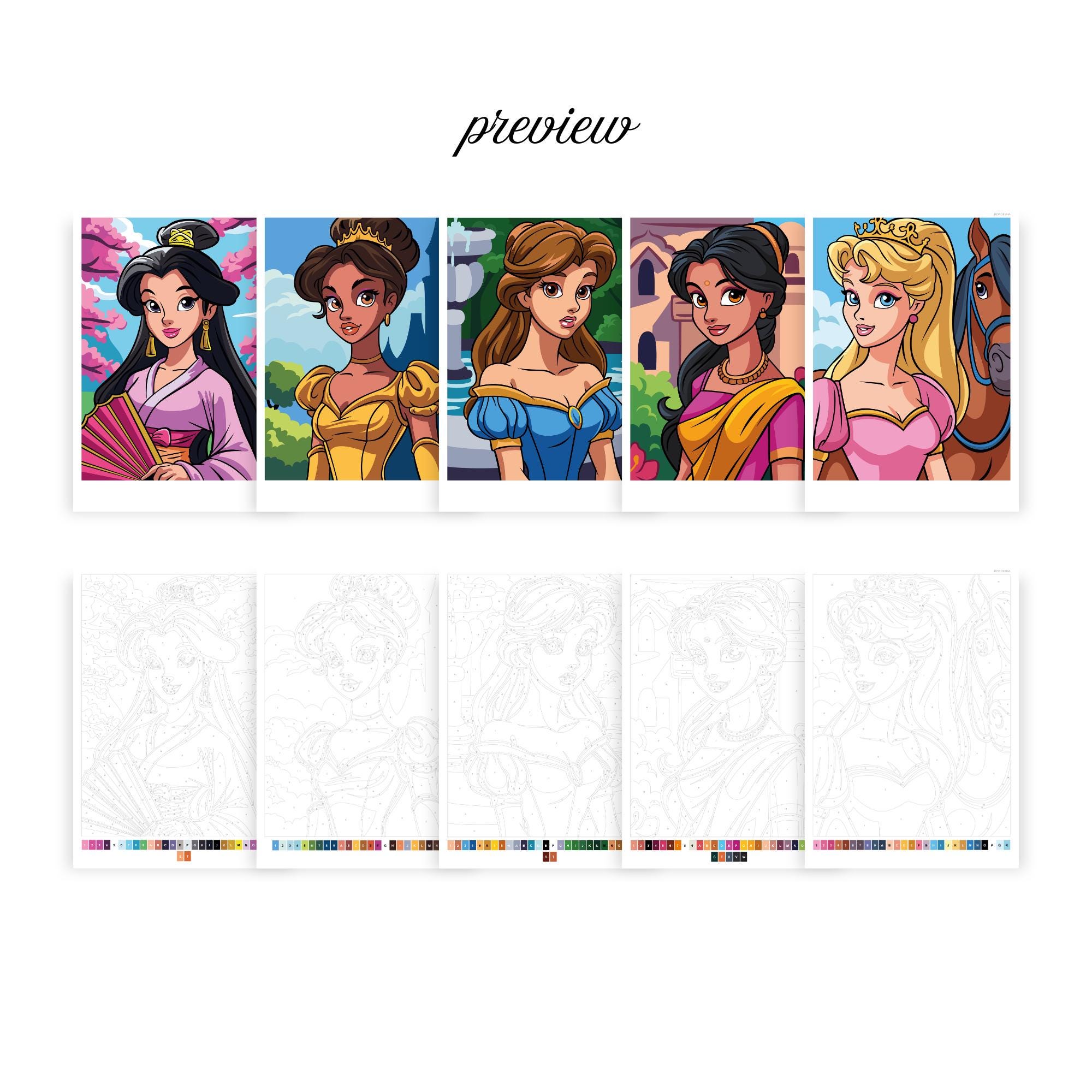 Princess Color by Numbers for Adults Printable Detailed Coloring Pages ...