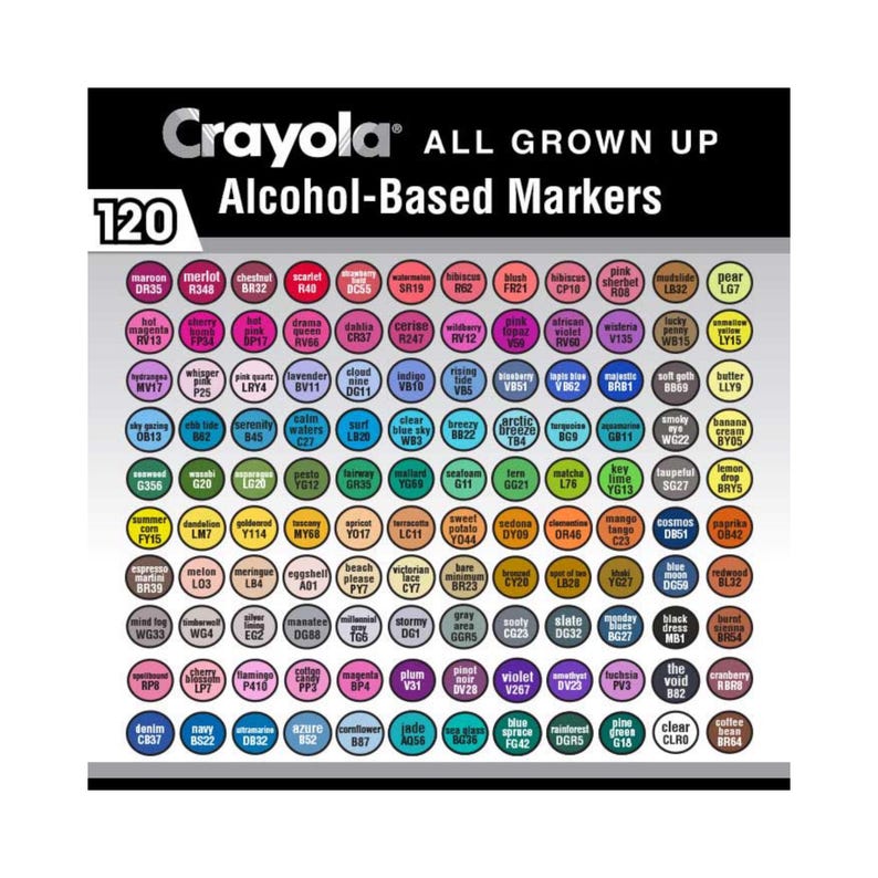 Crayola 120 Set Dual Tip Alcohol-based Marker Swatch Chart Template ...