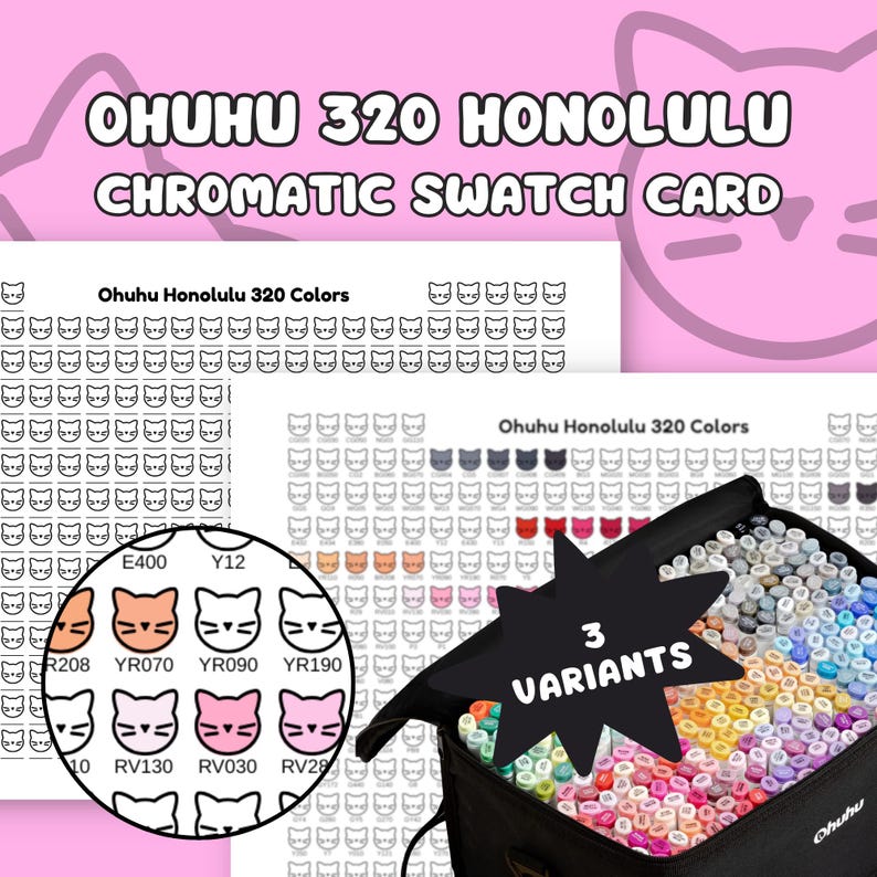 Ohuhu Honolulu 320 Marker Swatch Card Printable Chromatic Color Chart ...