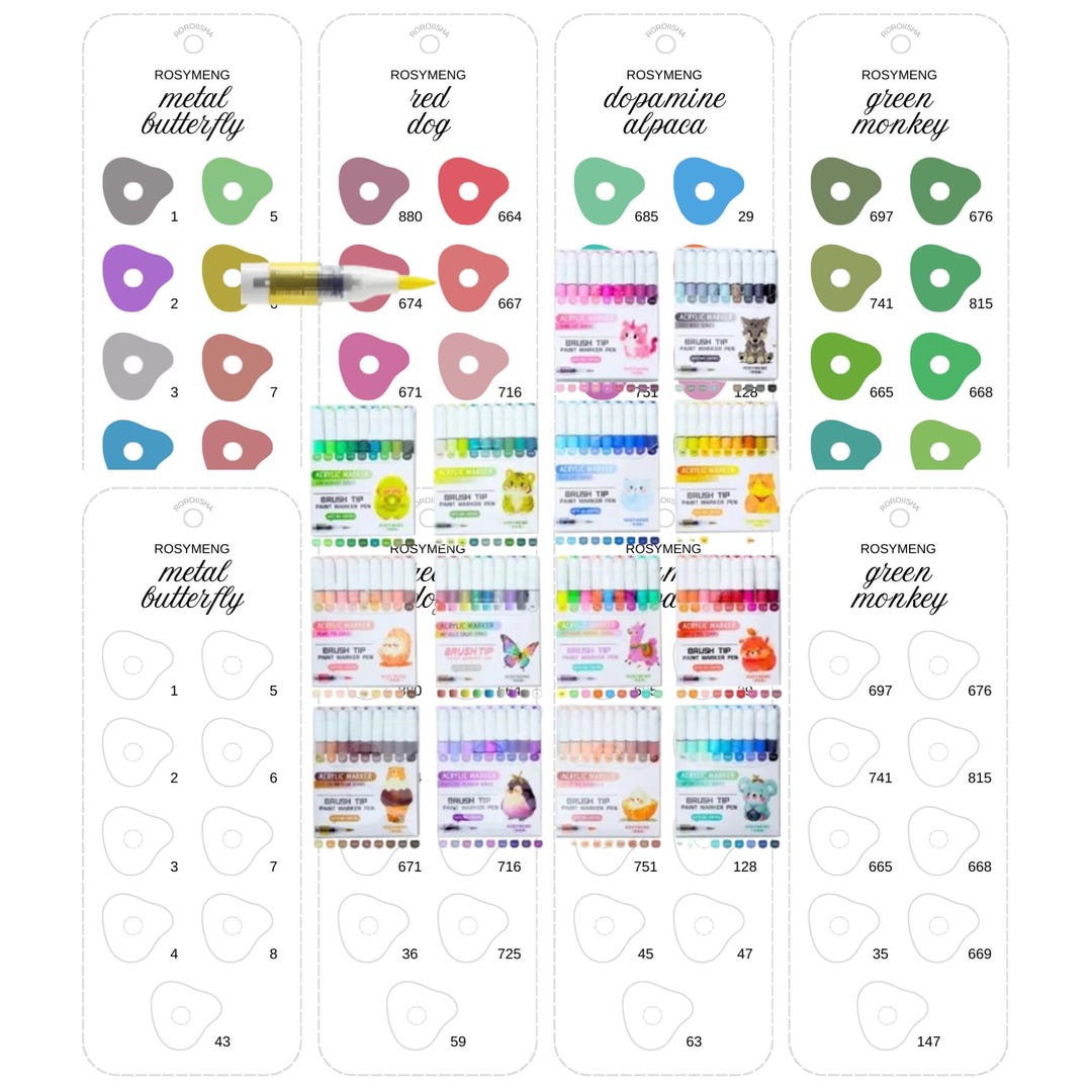 Rosymeng 126 Colors Acrylic Markers Swatch Template 14 Series Printable ...
