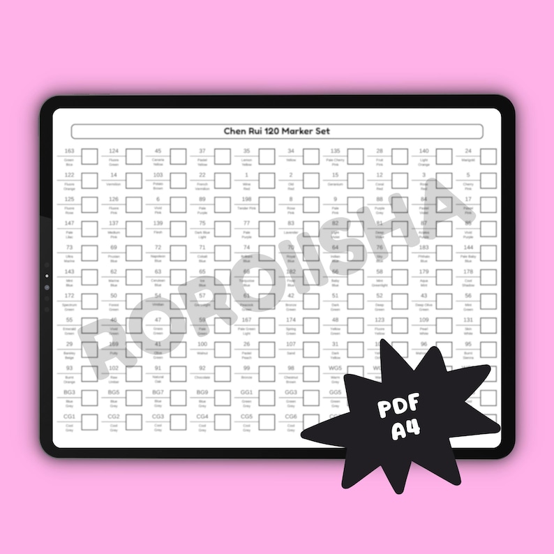 Chen Rui 120 Alcohol Marker Swatch Chart Printable Color Chart Template ...