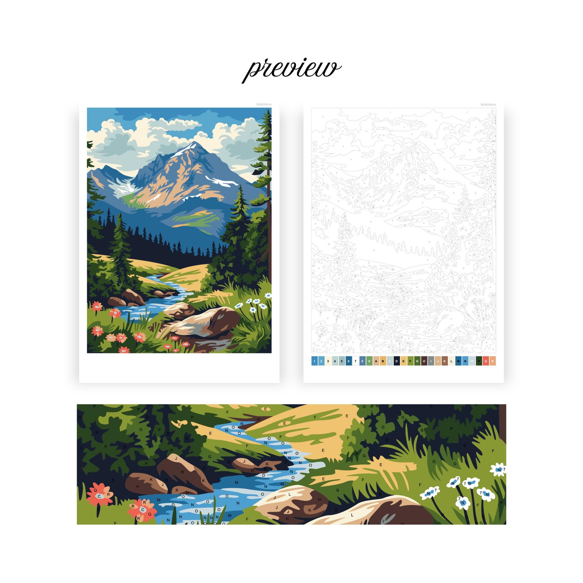 Nature Landscape Paint by Number Printable Coloring Page Digital Adults ...