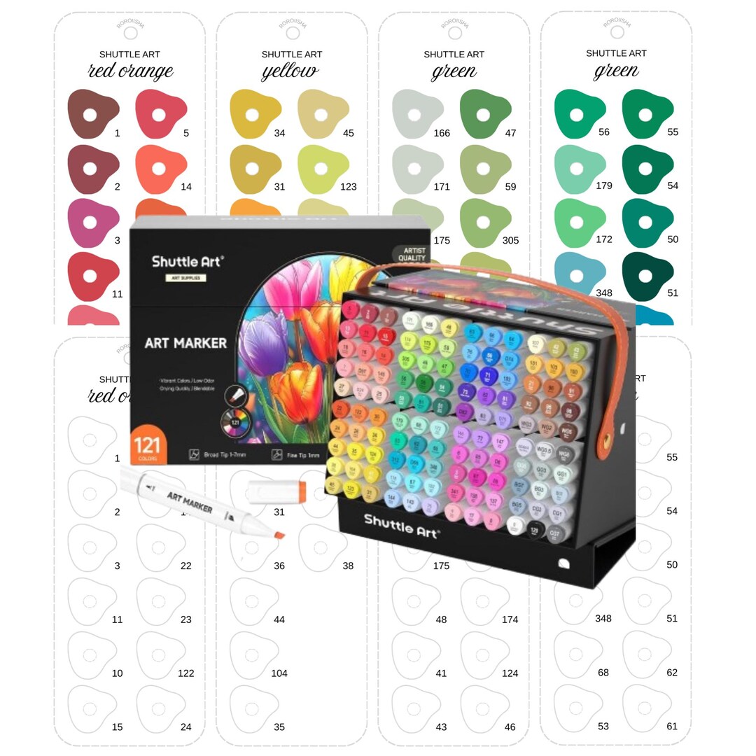 Shuttle Art 121 Colors Alcohol Markers Swatch Chart Printable Template ...