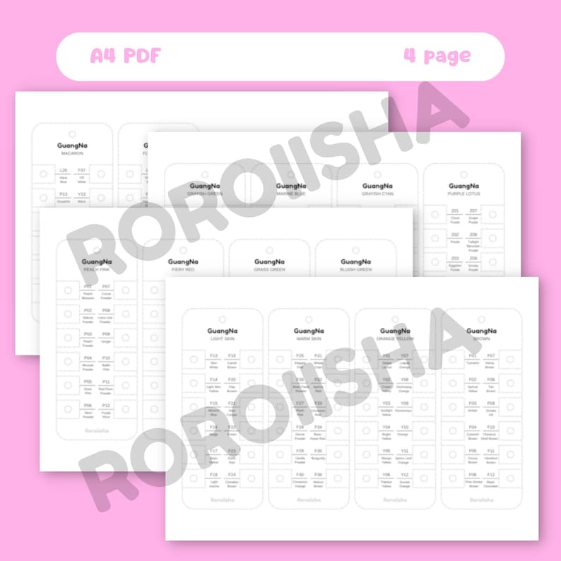 Guangna 168 Colors Gel Pens Swatch Chart Printable Template Acrylic ...