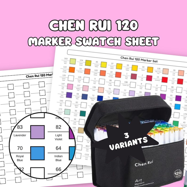 Chen Rui 120 Alcohol Marker Swatch Chart Printable Color Chart Template Digital Marker Swatch ...