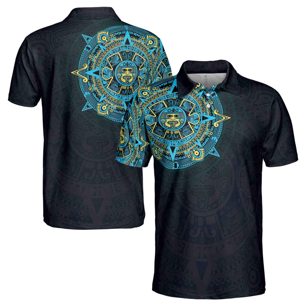 Blue Mexico Viking Tattoo Aztec Men 3D Polo Shirt Size S-5XL - Etsy