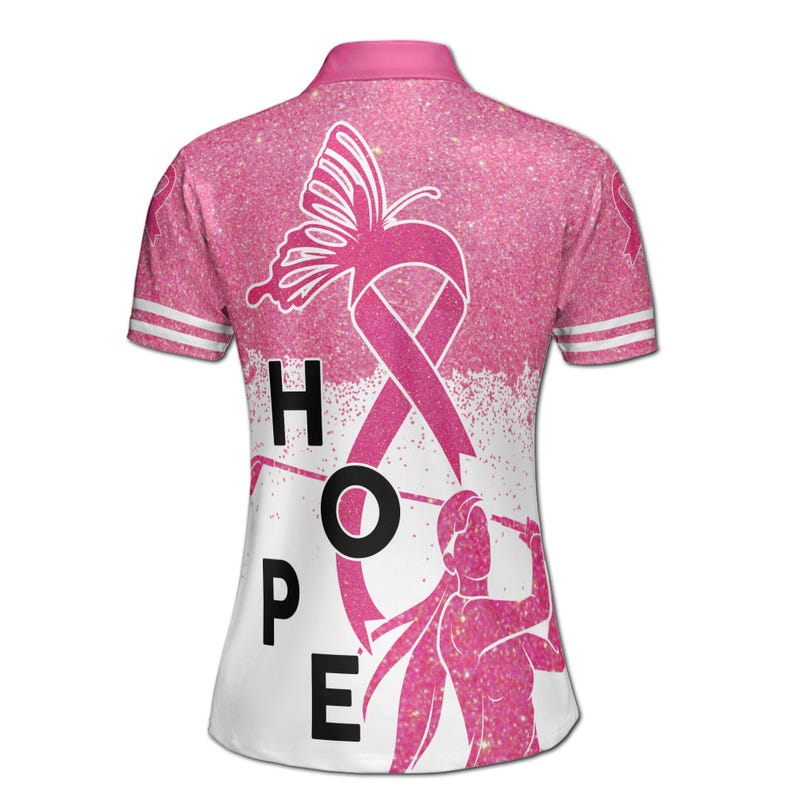 Custom Name Pink Glitter Hope Breast Cancer Month Lady Golfer Women's ...
