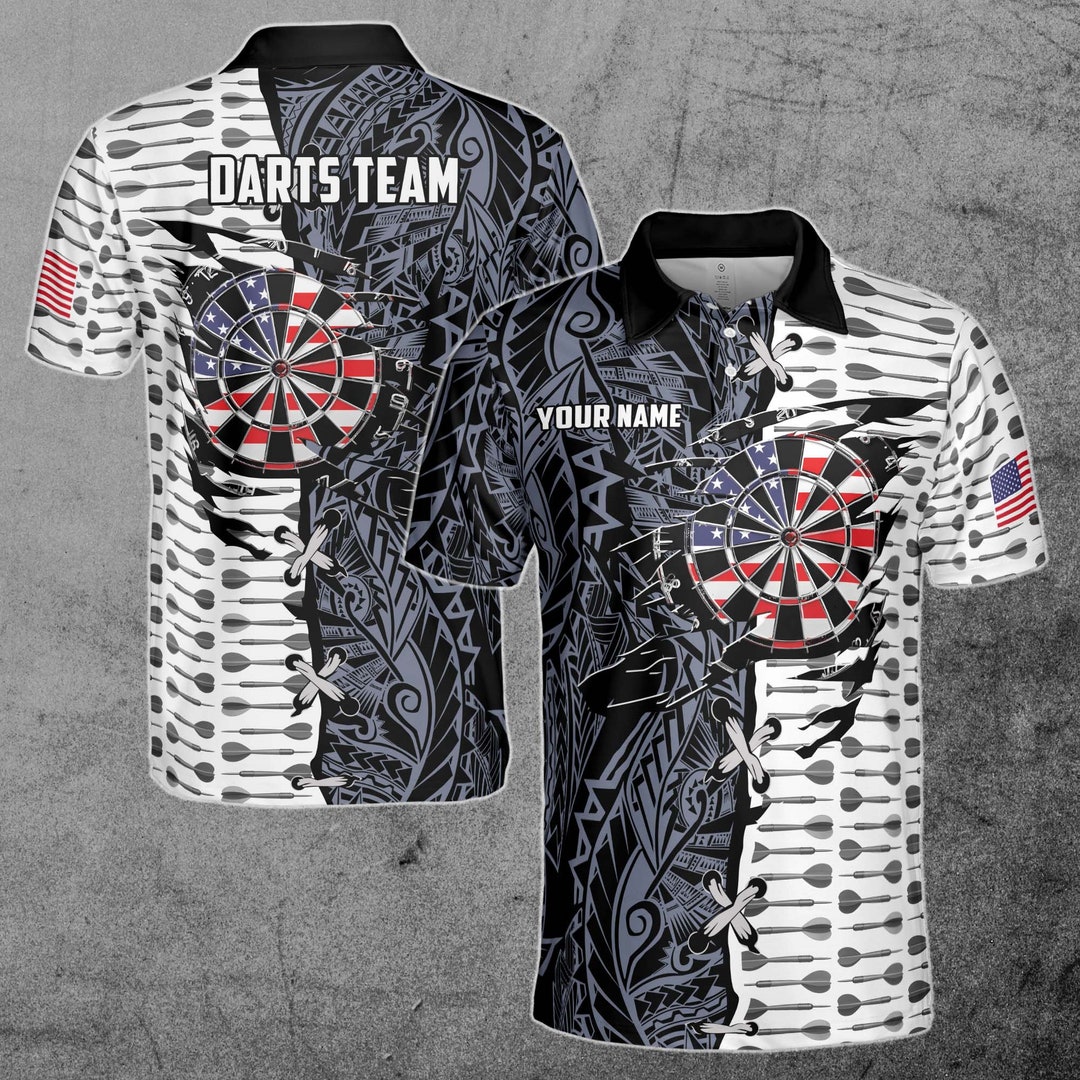 Personalized Darts, Custom Darts Black and White for Team 3D Polo Shirt ...