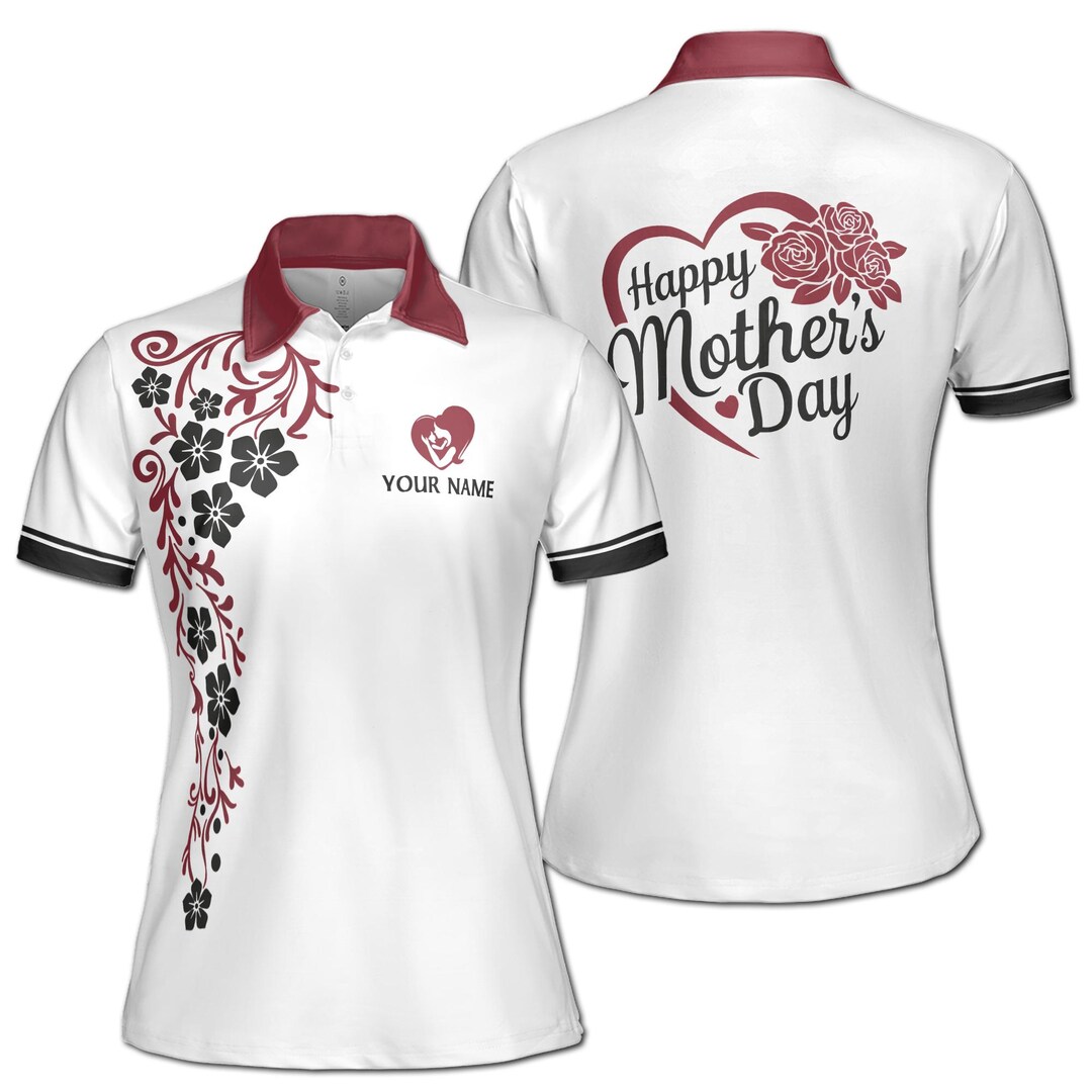 Customize Name Mom and Baby Floral Cascade Pattern White Women's Polo ...