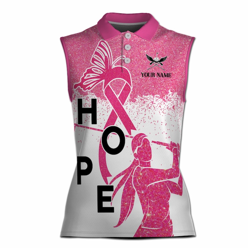 Custom Name Pink Glitter Hope Breast Cancer Month Lady Golfer Women's ...