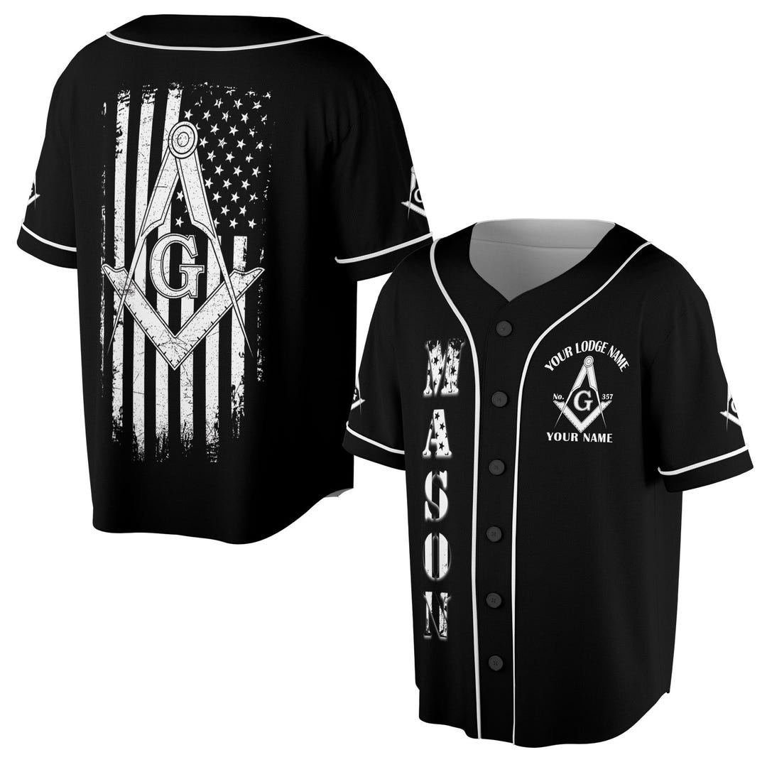 Masonic American Flag Square and Compass - Freemason Baseball Jersey S ...