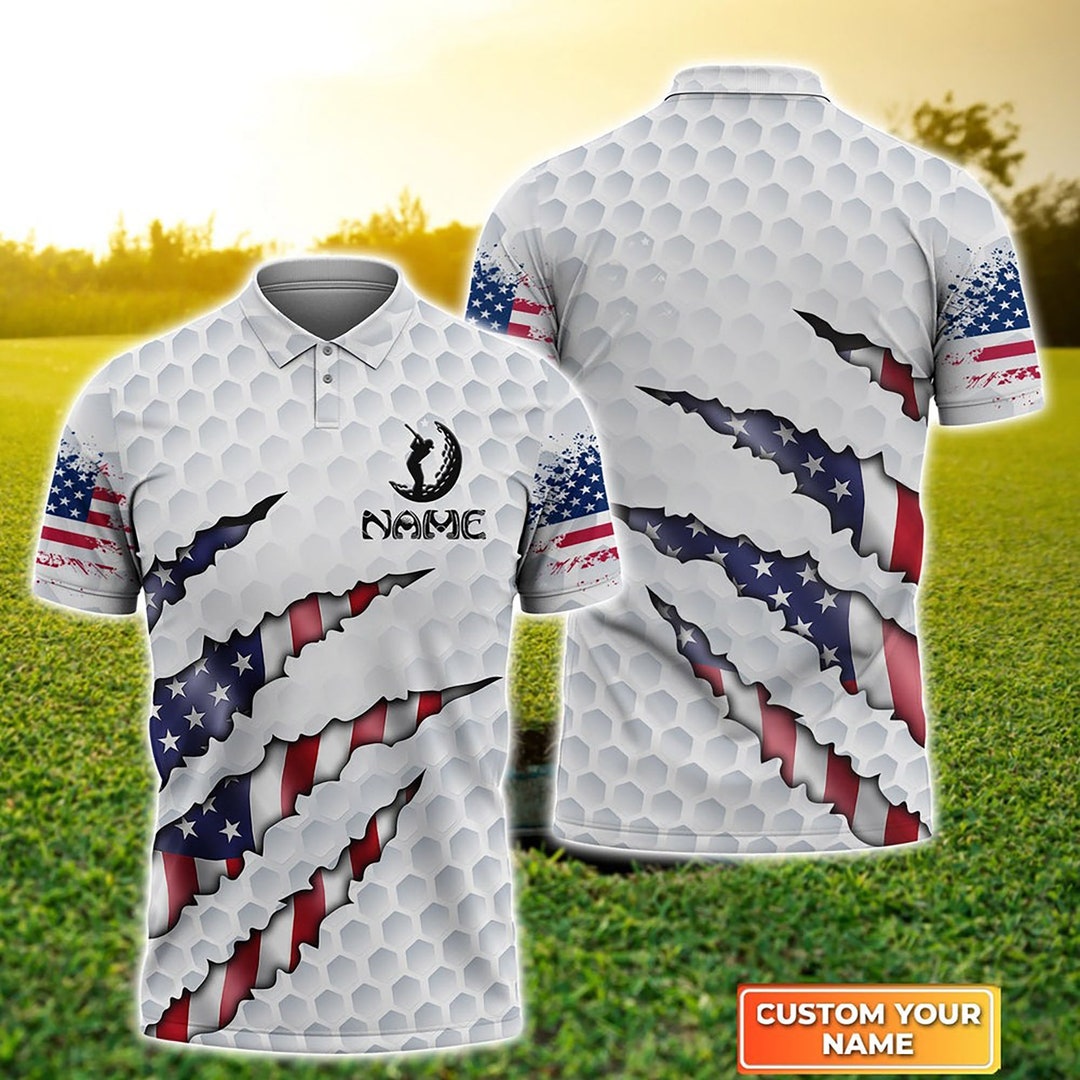 America Flag Golf Personalized Pattern Golf Ball Men's Polo Shirt S-5XL ...