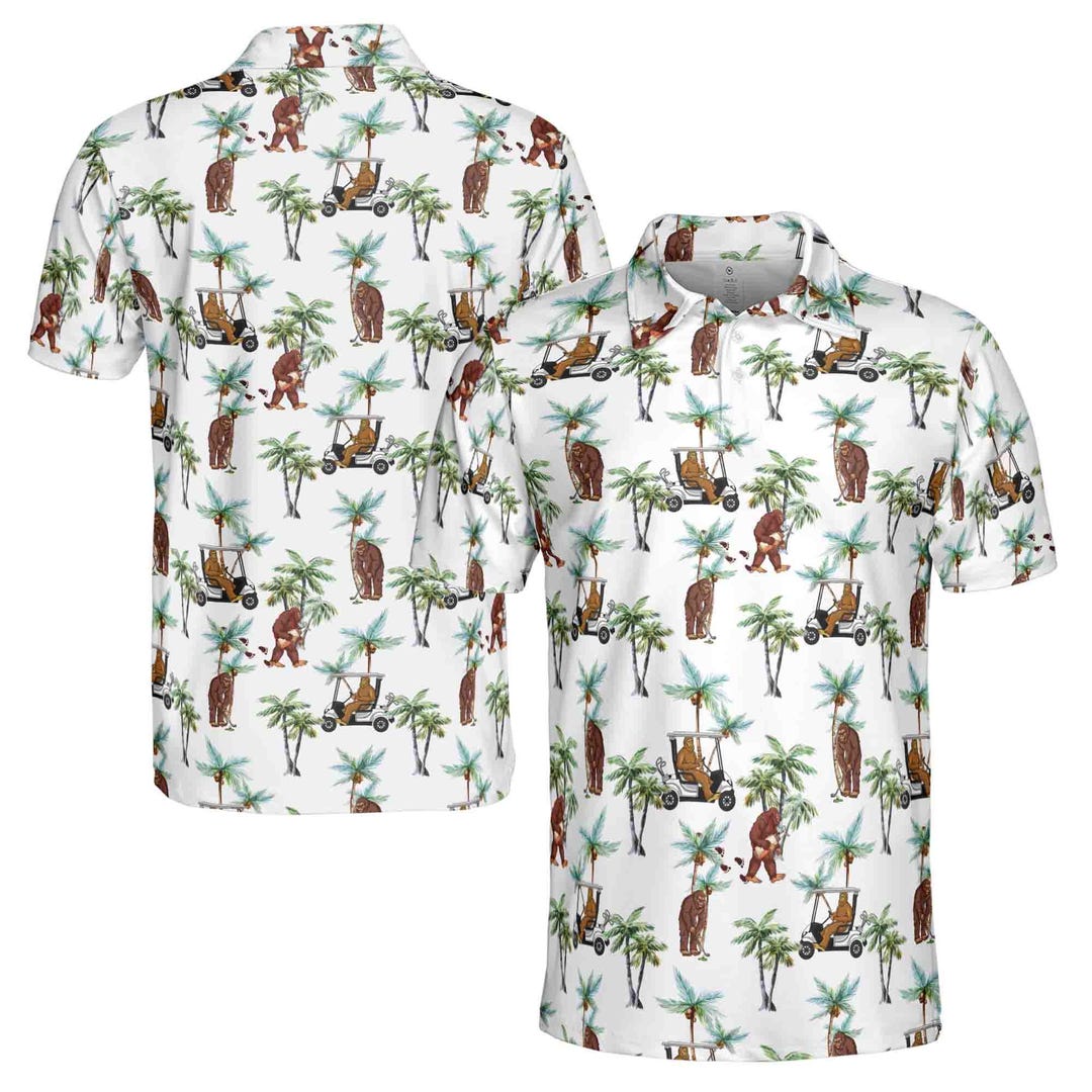Funny Sasquatch Bigfoot Playing Golf, Tropical Golf Gift Polo Shirt S ...