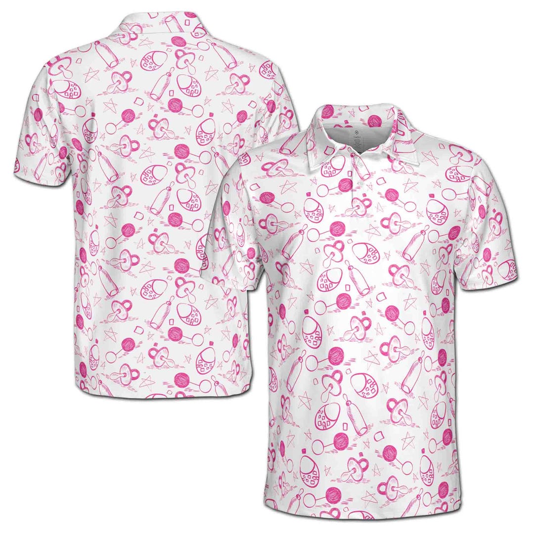 Funny Baby Pacifiers and Bottles Baby Reveal Day Men's Polo Shirt S-5XL ...
