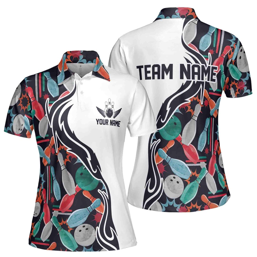 Personalized Bowling Pattern Colorful Bowling Team Women's Polo Shirt S ...