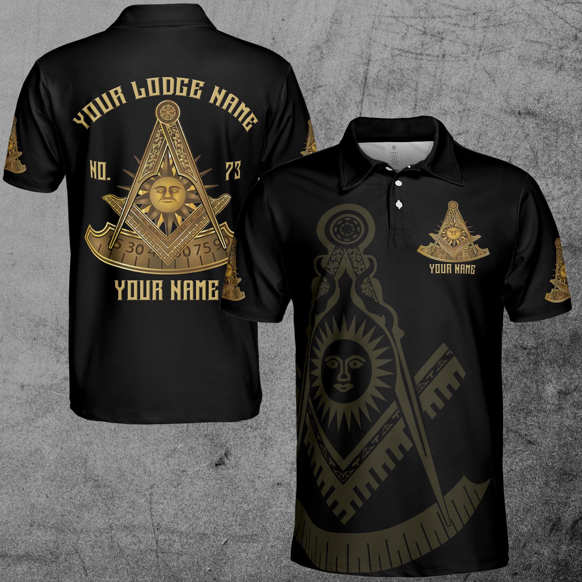 Custom Lodge Name Number Masonic Past Master Sun Freemason 3D Polo ...