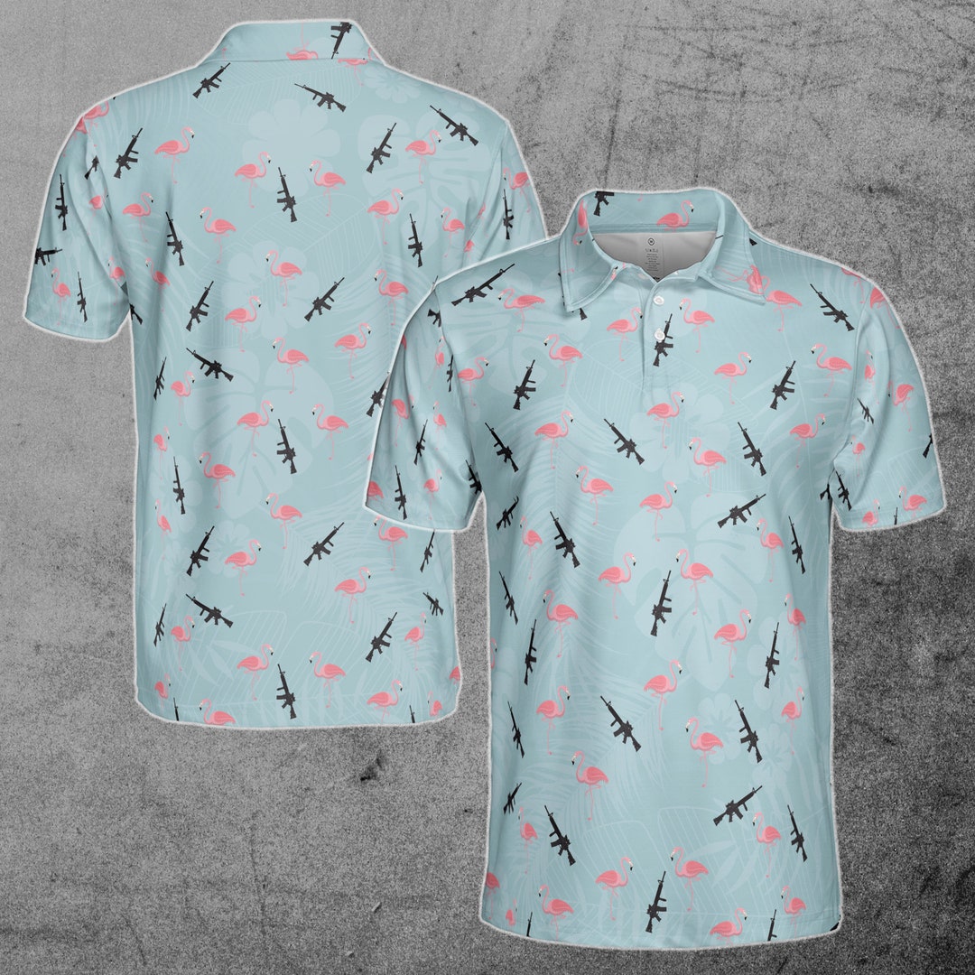 Funny Gun Pink Flamingo Floral Plants Golf Men's Polo Shirt S-5XL - Etsy