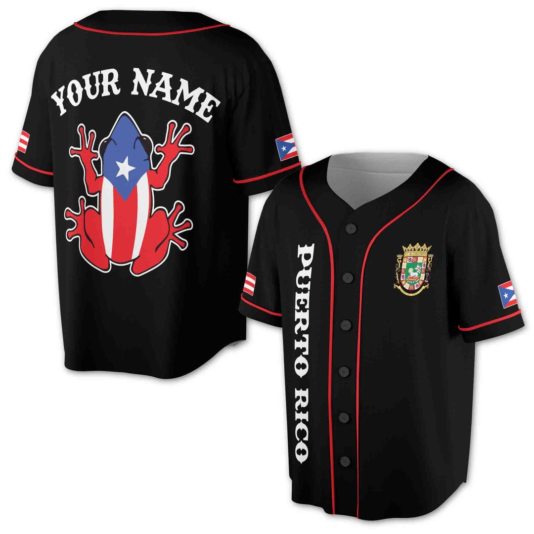 Custom Name Puerto Rico Puerto Rican Frog Patriotic Baseball Jersey S ...
