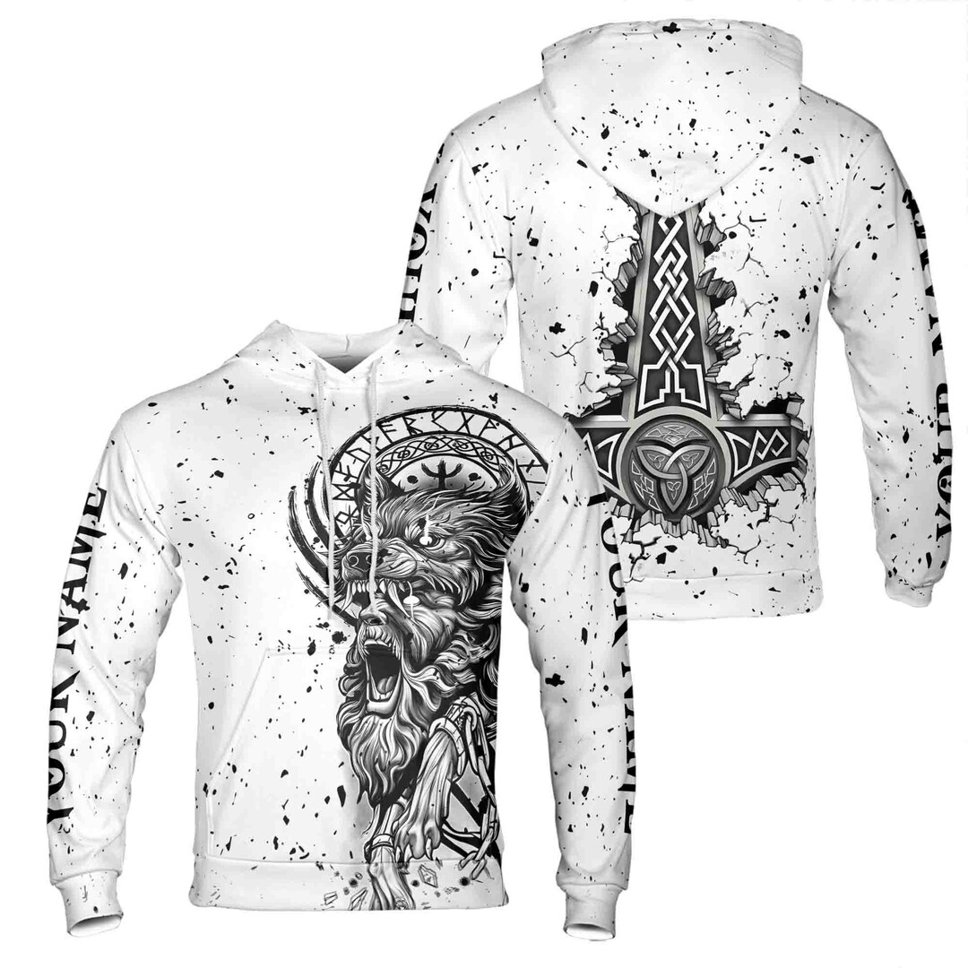 Custom Name Viking Warrior With Wolf Grunge Hoodie S-5XL - Etsy