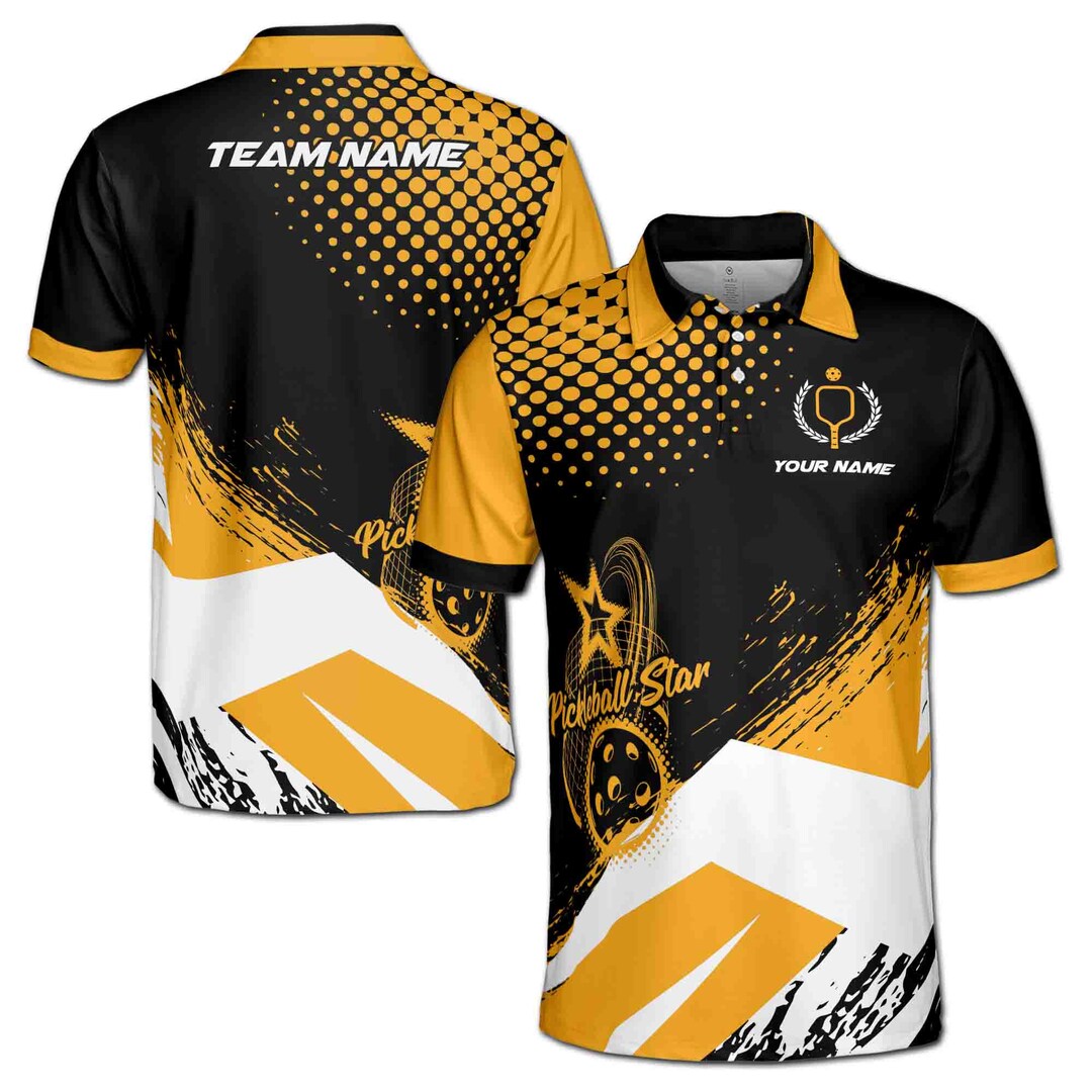 Customize Name Pickleball Pitchball Star Black 3D Men's Polo Shirt S ...