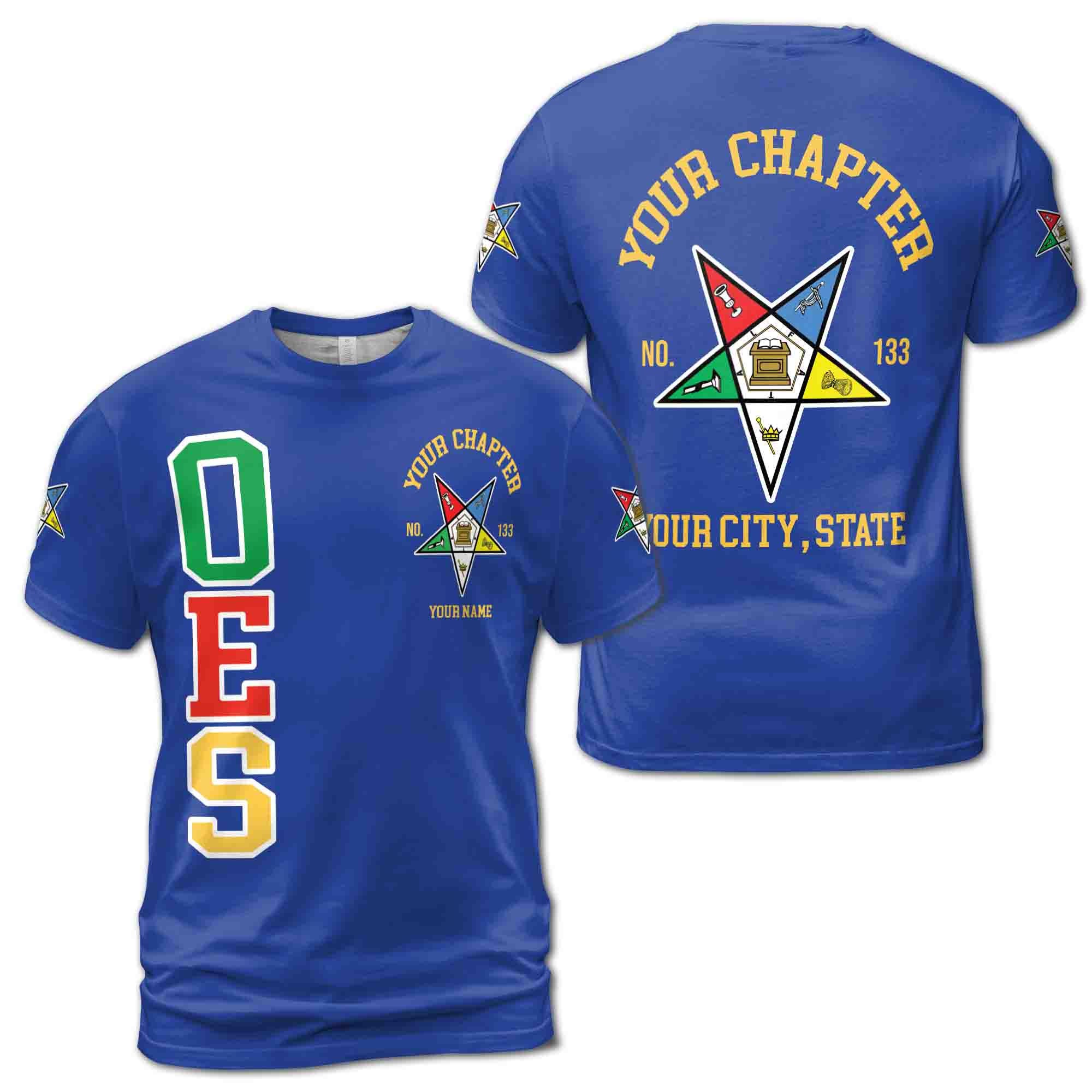 Custom Name Order of the Eastern Star OES Pentagon up Logo 3D T-shirt ...