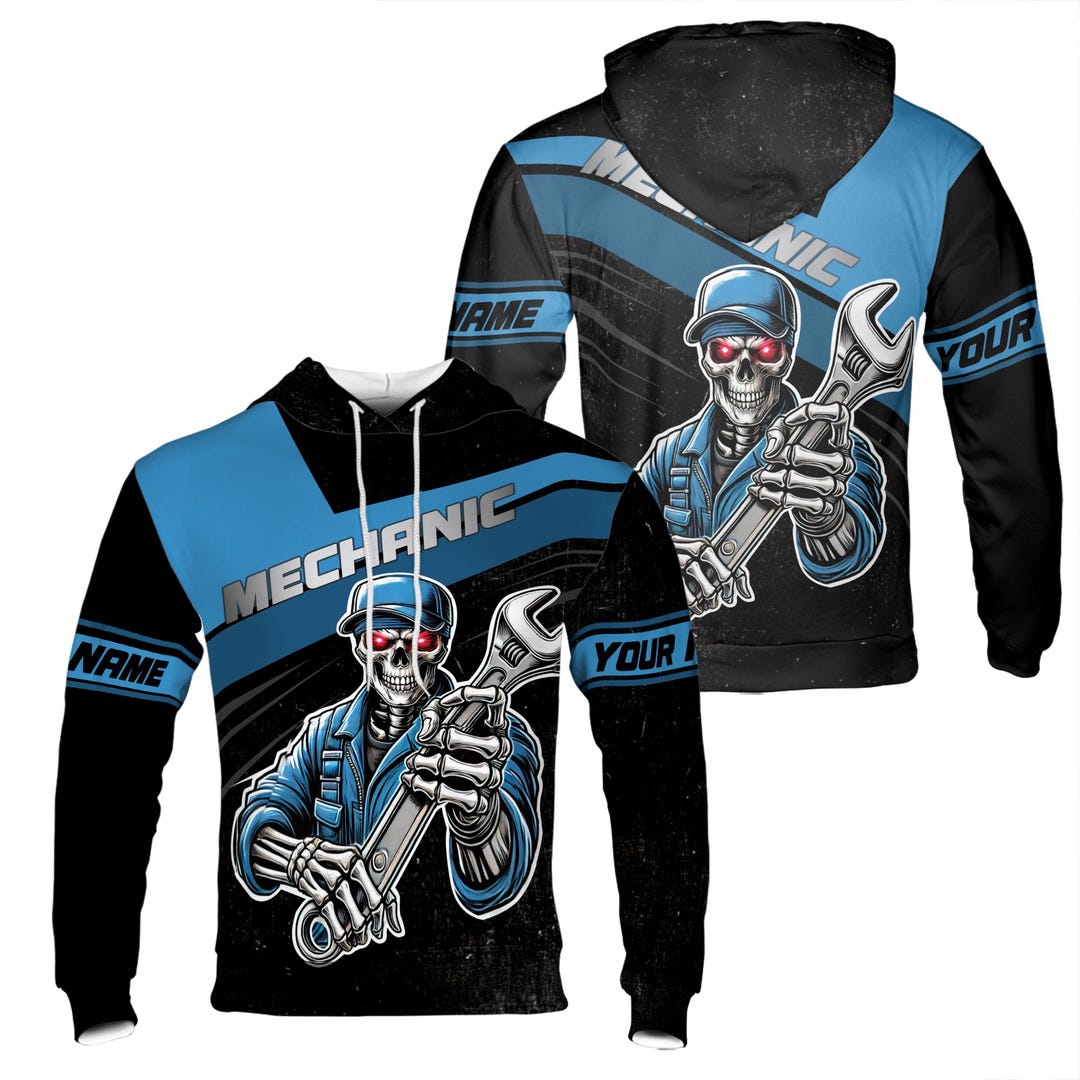 Custom Name Mechanic Skeleton Pattern Hoodie S-5XL - Etsy